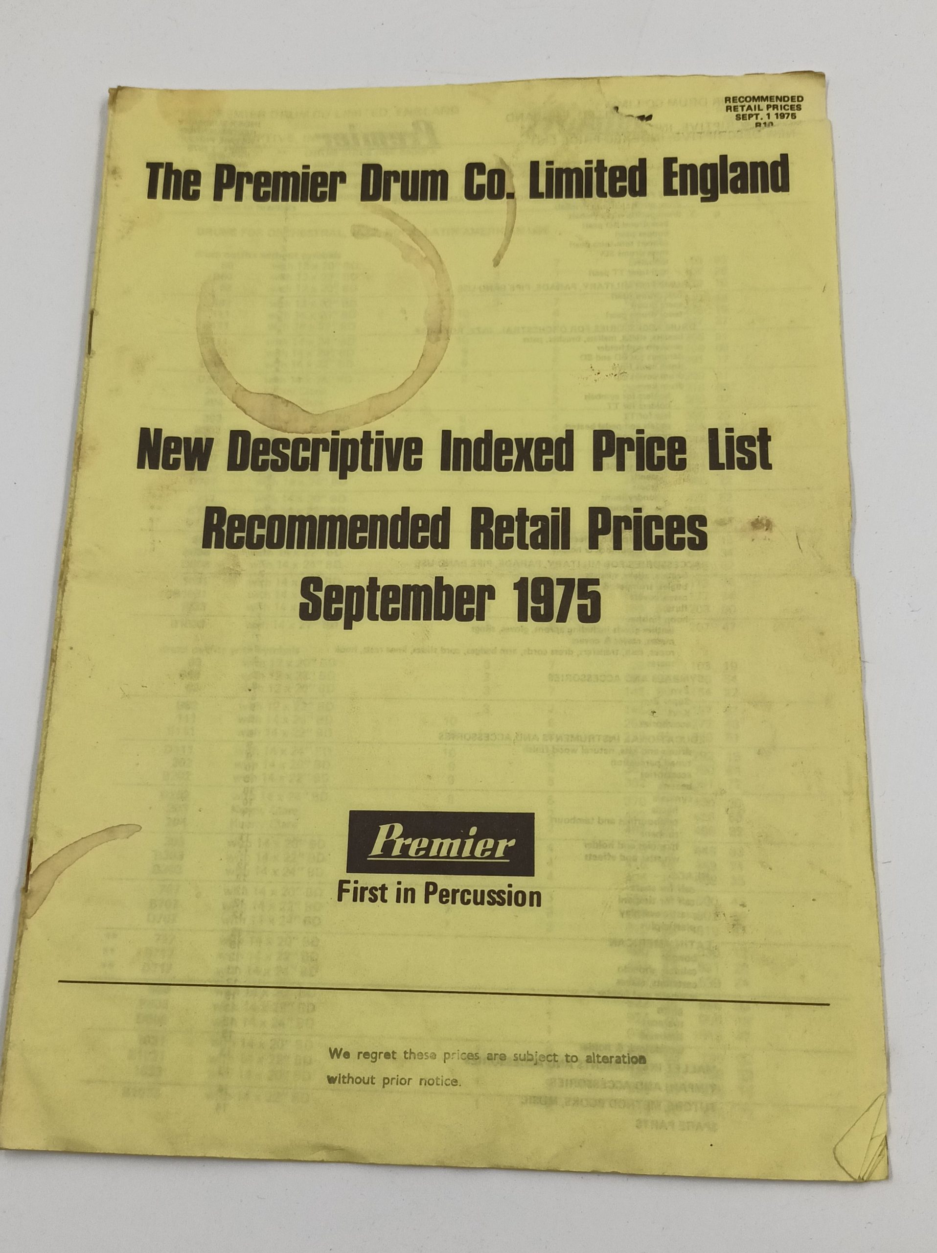 Premier Original 1975 Price List - Drumattic